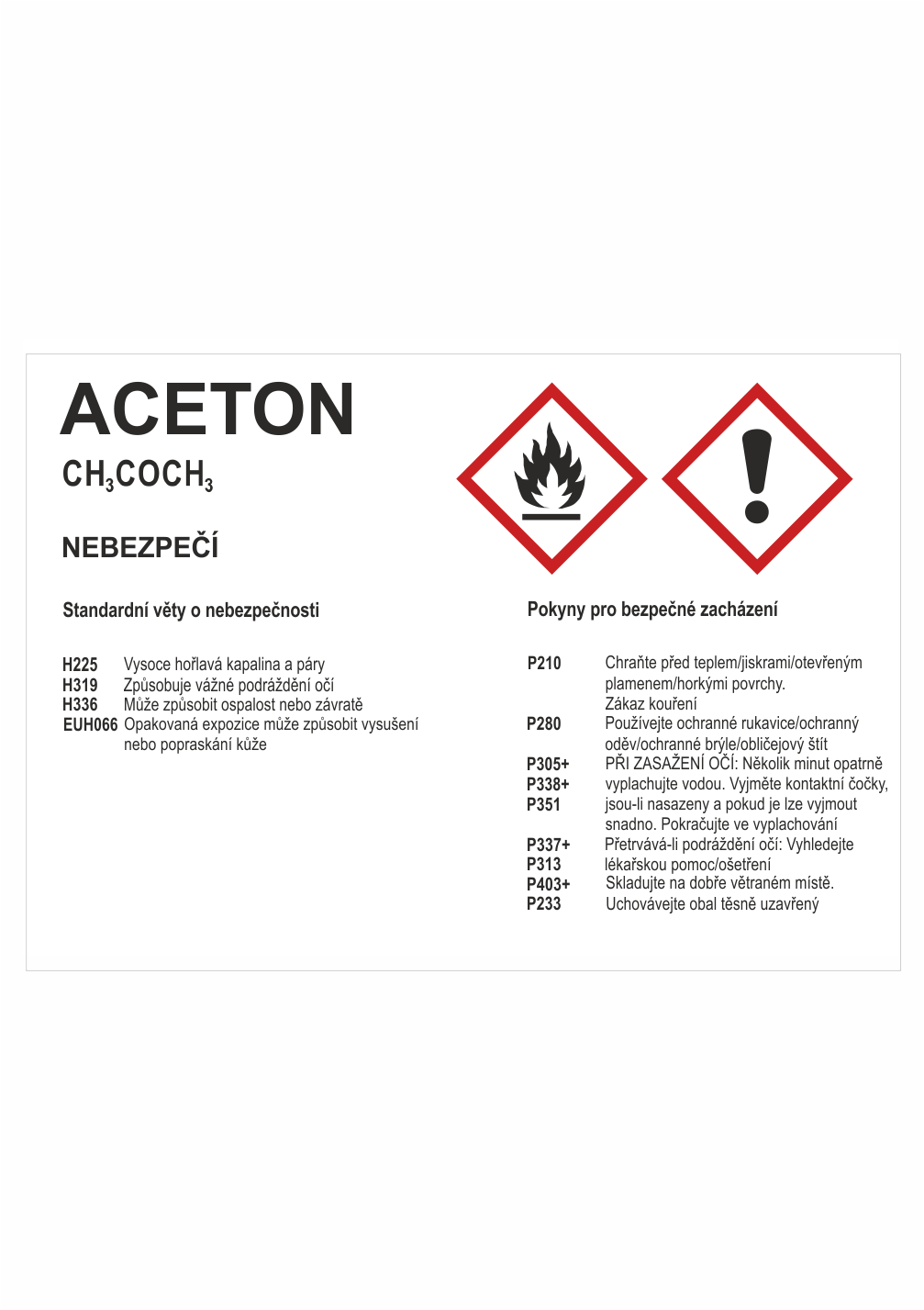 GHS štítek – Aceton | KRIŽAN - safetyshop